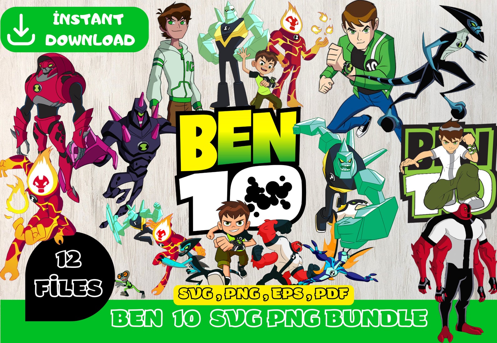 Ben 10 Digital Download Pack PNG SVG JPG Clip Art & Image Files Shirt ...