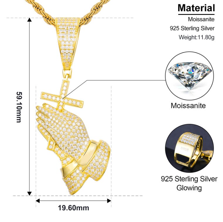VVS1 Moissanite Diamond Praying Hands Clasping Cross Pendant - Etsy