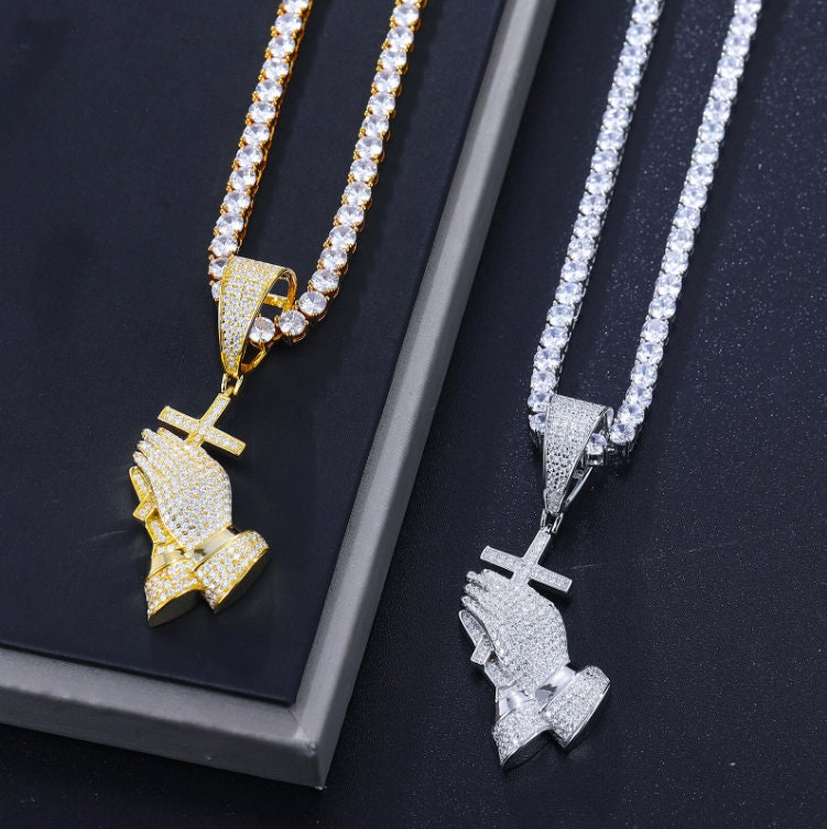 VVS1 Moissanite Diamond Praying Hands Clasping Cross Pendant - Etsy