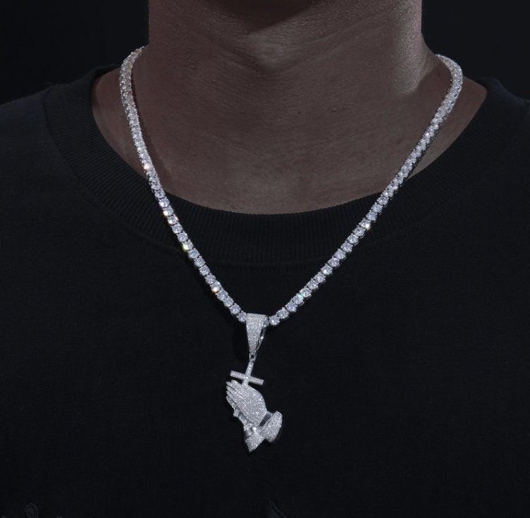 VVS1 Moissanite Diamond Praying Hands Clasping Cross Pendant - Etsy