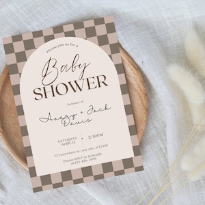 Checkered Baby Shower Invitation, Gender Neutral Baby Shower Invite ...