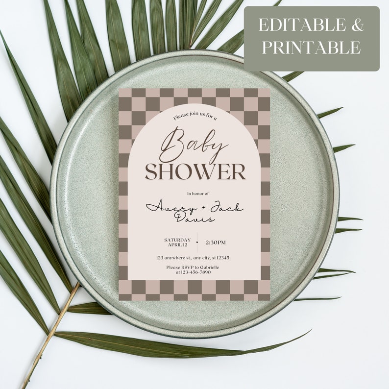 Checkered Baby Shower Invitation, Gender Neutral Baby Shower Invite ...