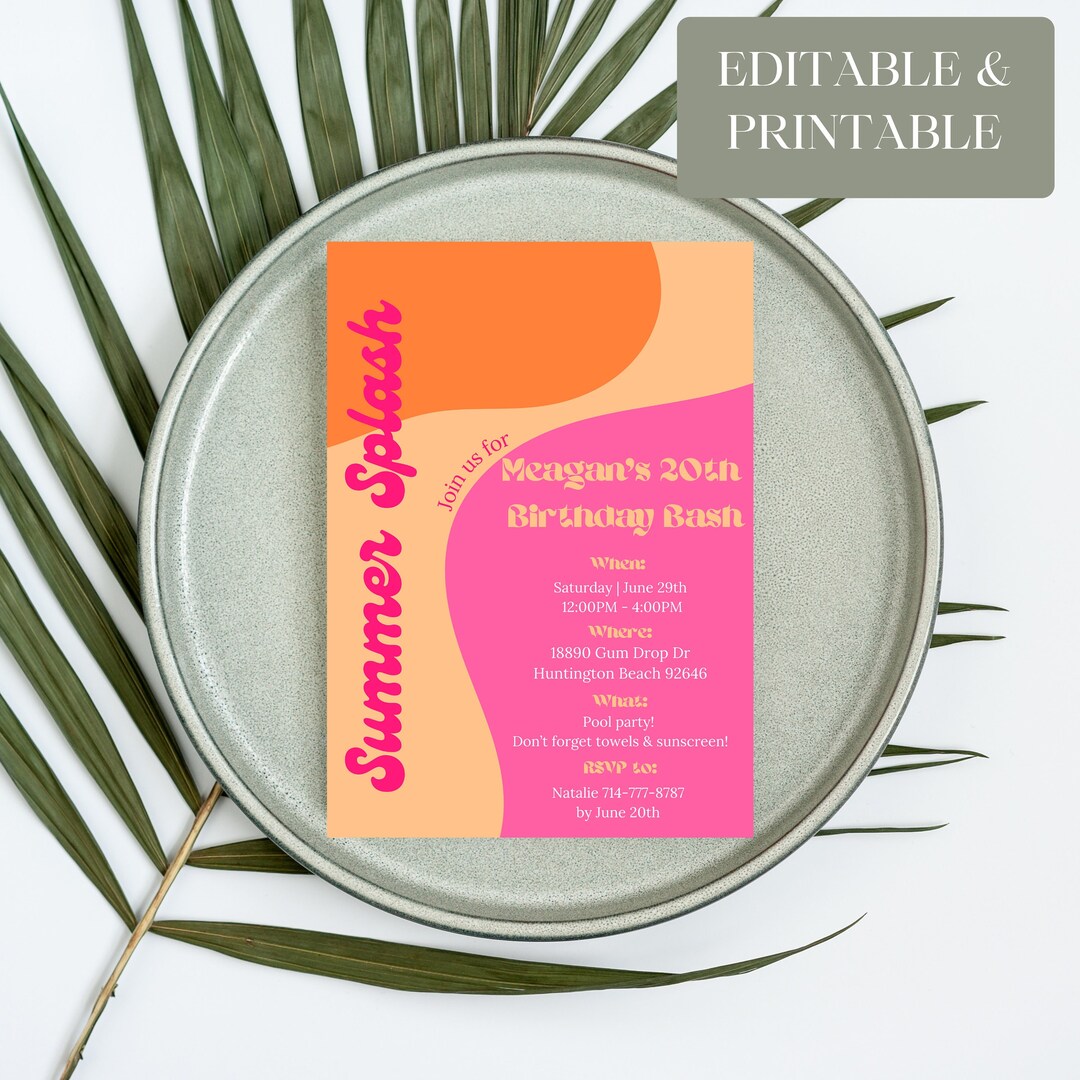 Summer Splash Bash Birthday Invite (INSTANT Digital Download, Printable ...