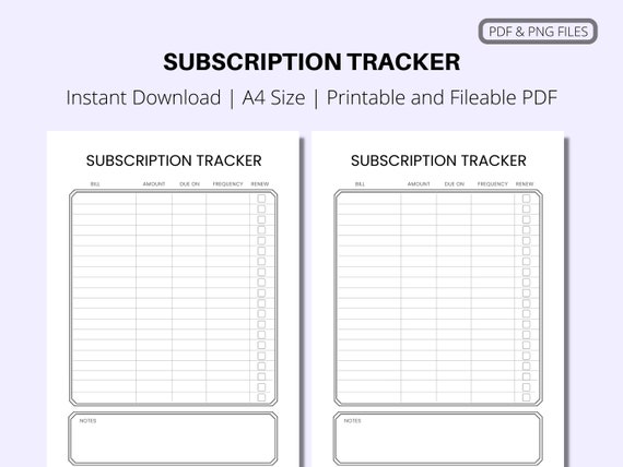 Editable Subscription Tracker Printable Subscription Manager - Etsy