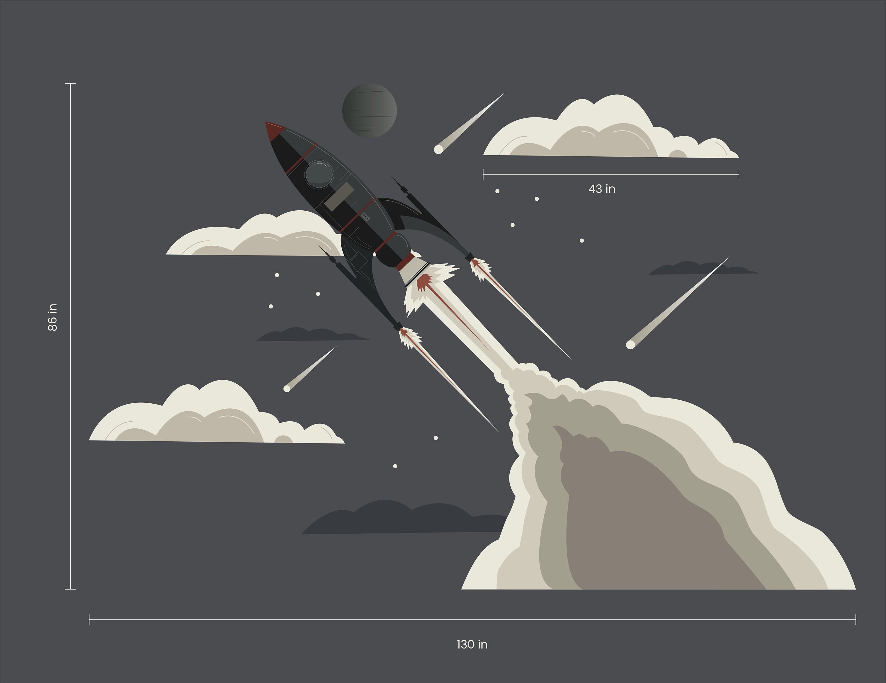 Flying Rocket Cloudy Dark Blue Sky Meteor Wall Sticker Wall - Etsy