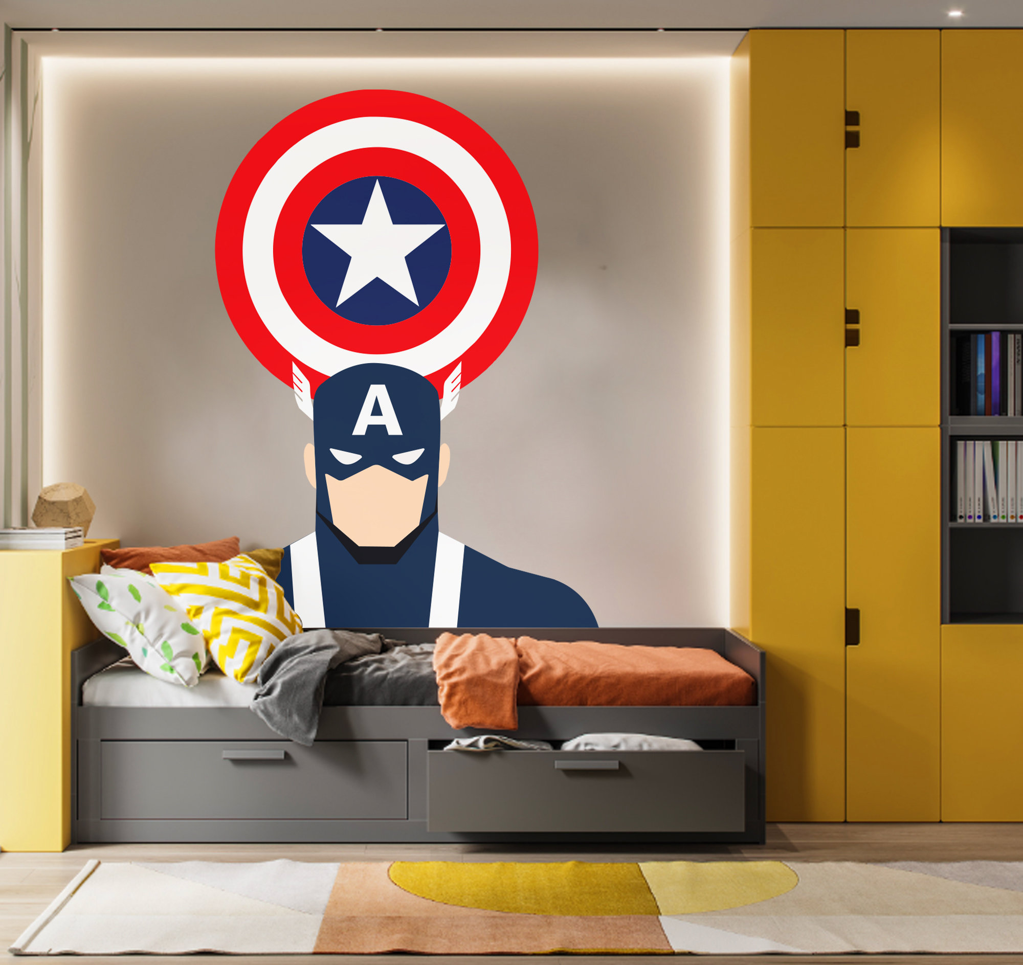 Removable Wall Sticker Marvel Wallpaper Captain America Wall Decal for ...