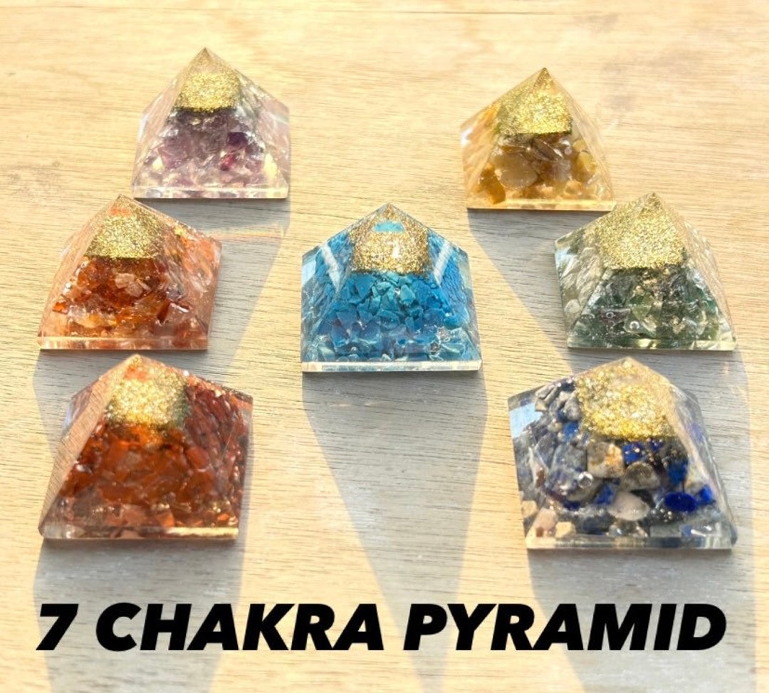7 Chakra Stones Orgonite Pyramid,copper Wire Reiki & Chakra Symbol ...