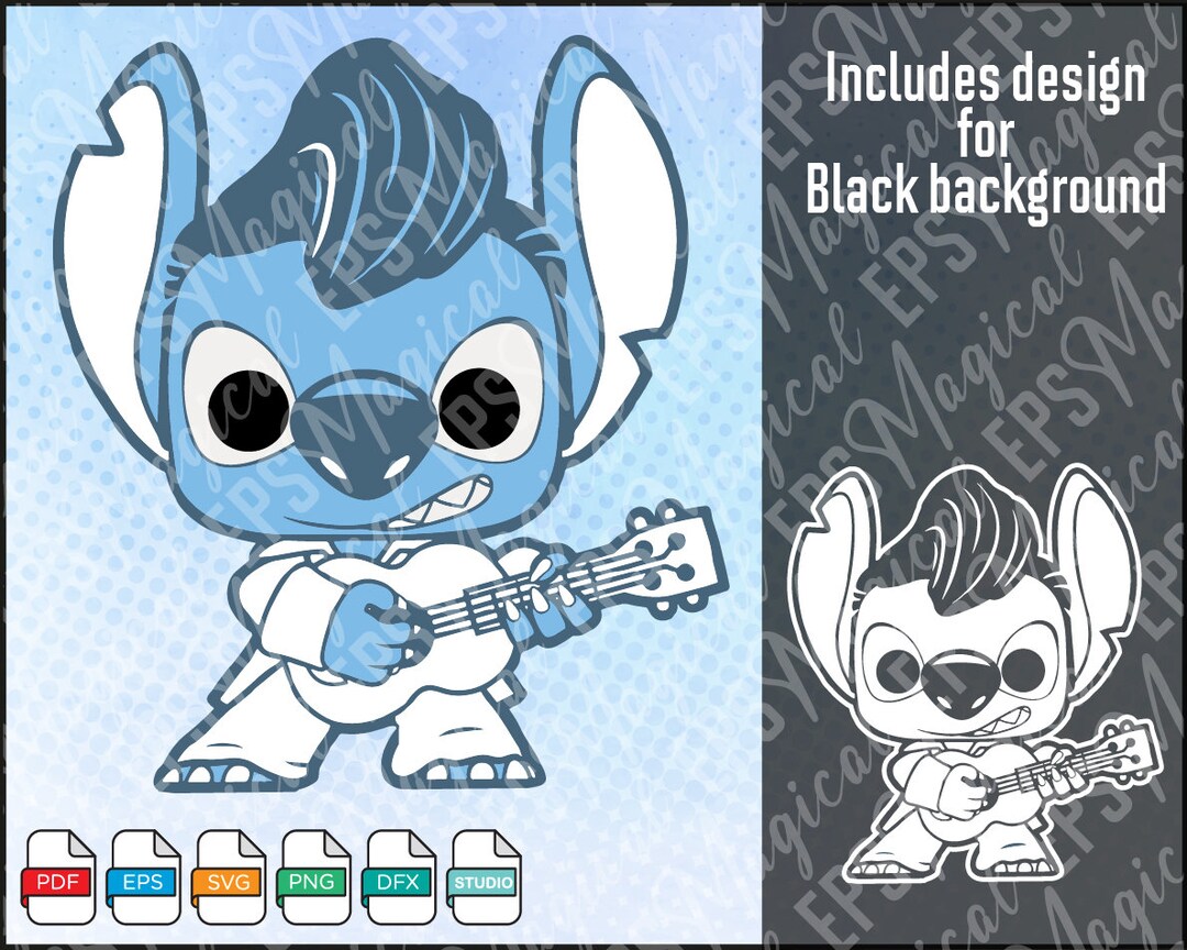 Stitch Elvis Presley SVG, EPS, Stitch Vector, Clipart, Lilo Stitch SVG ...