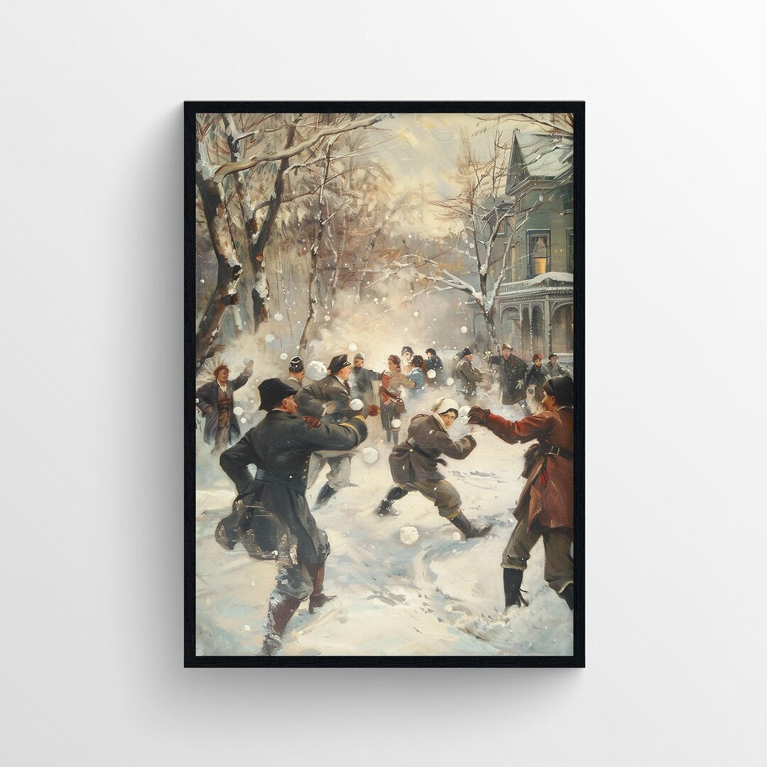 Vintage Painting Print – Snowball Fight Winter Atmosphere – Classic ...