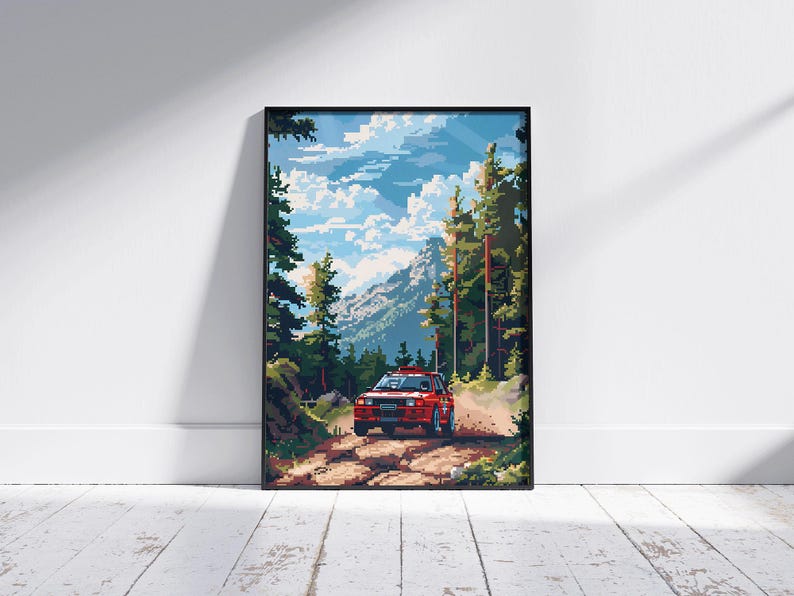 Retro Pixel Art Poster – 8-bit Style Sports Car Print – 80s Video Game ...
