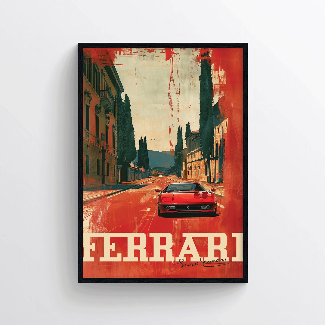 Ferrari F40 Print, Vintage Style Car Poster Wall Art, Enzo Ferrari ...
