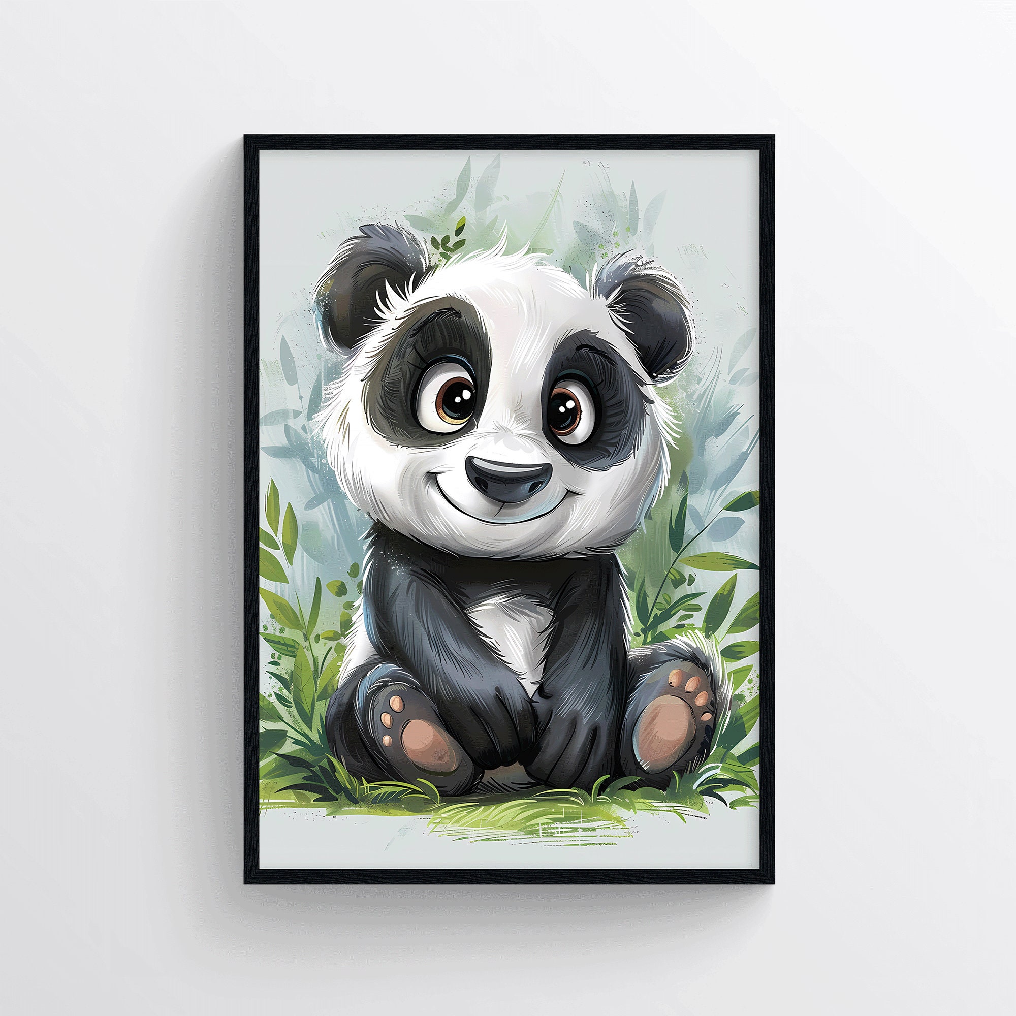 Panda Illustration Poster for Kids, Nursery Animal Poster, Illustrated ...