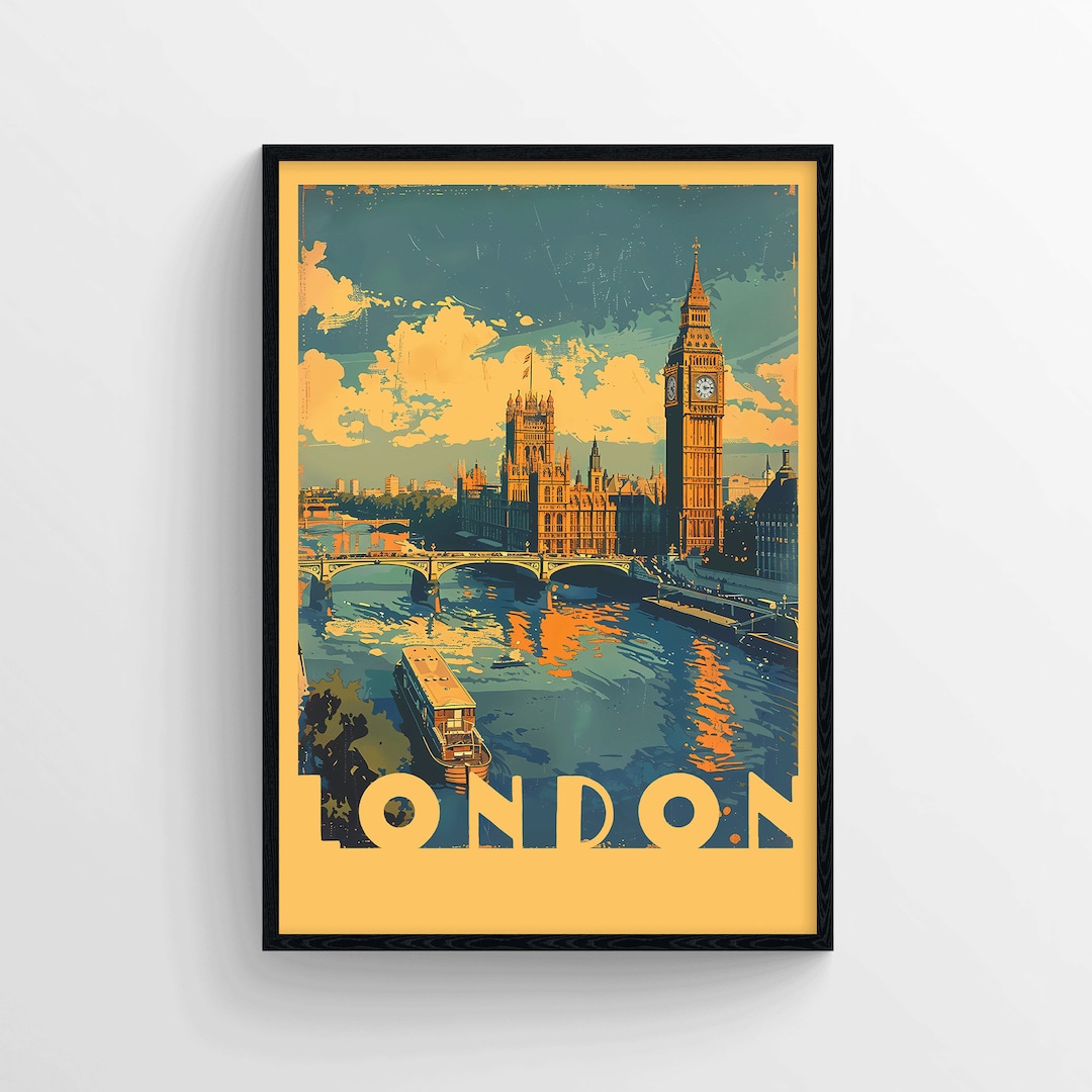 London Travel Poster Print – Vintage UK Wall Art in Retro Style ...