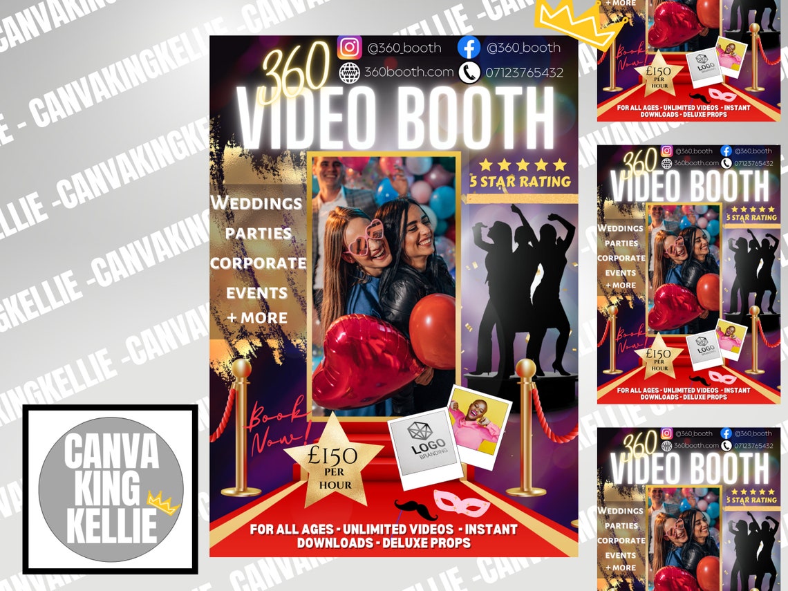 360 Photo Booth Flyer Canva Template / Social Media / 360 Video Booth ...
