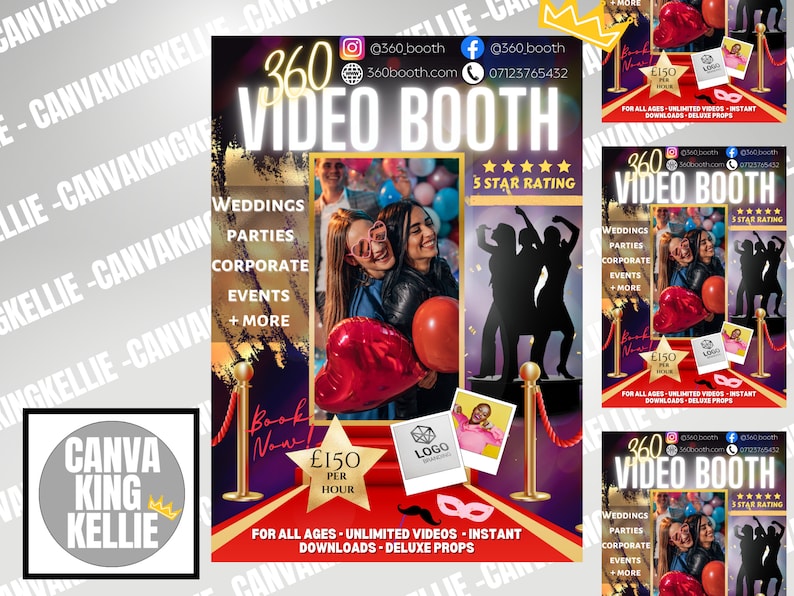 360 Photo Booth Flyer Canva Template / Social Media / 360 Video Booth ...