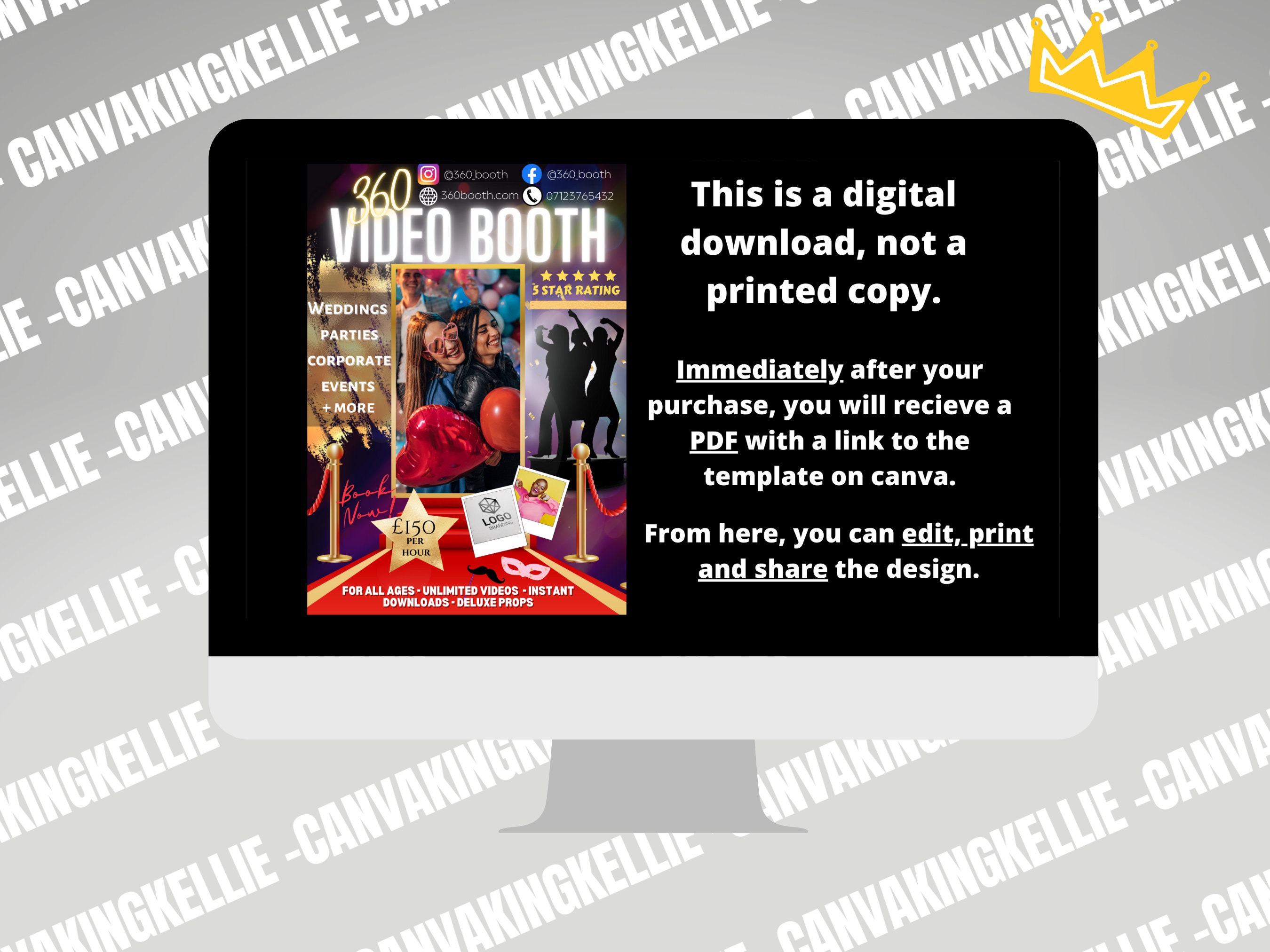 360 Photo Booth Flyer Canva Template / Social Media / 360 Video Booth ...