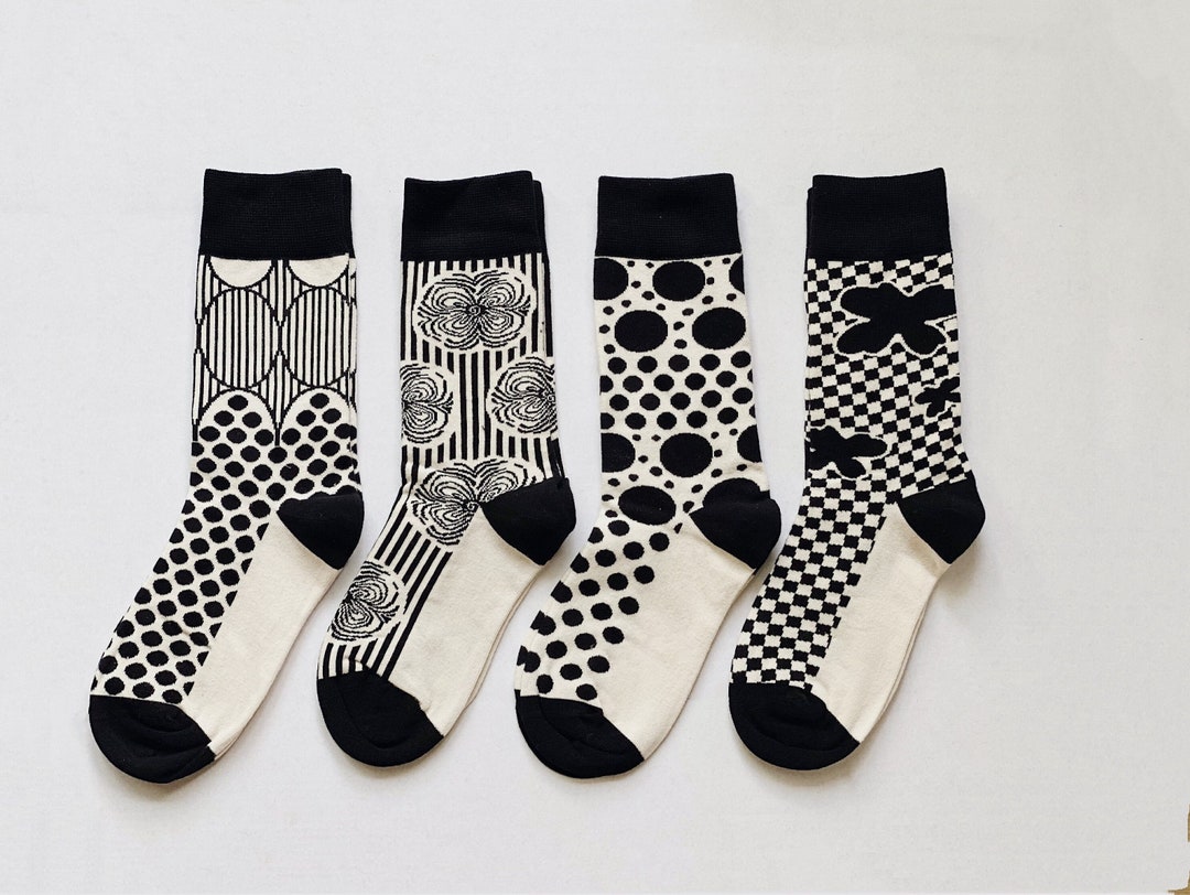 Vintage Style Black and White Patterned Socks - Unisex - Etsy