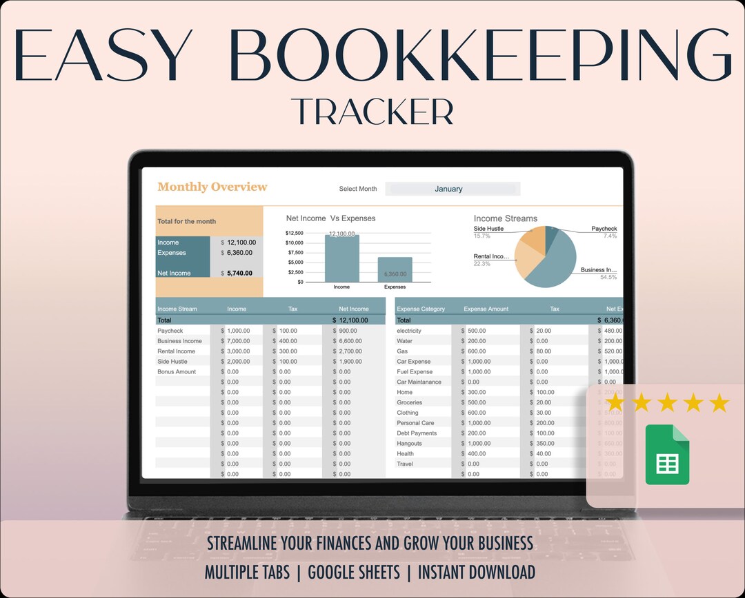 Bookkeeping Spreadsheet Small Business Tracker Excel Sales Tracker ...
