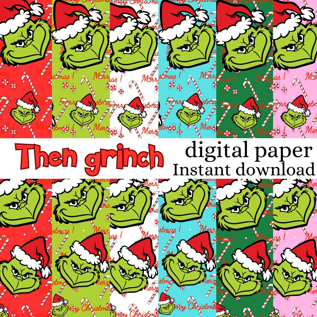 The Grinch Digital Paper, the Grinch Wrap Paper Bundle Christmas Grinch ...