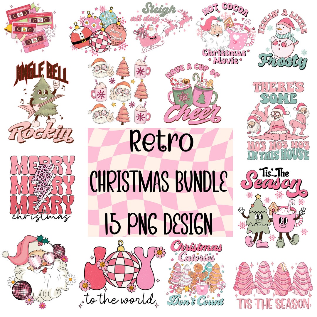 Pink Retro Christmas Bundle, Christmas Retro Bundle, Christmas Png ...