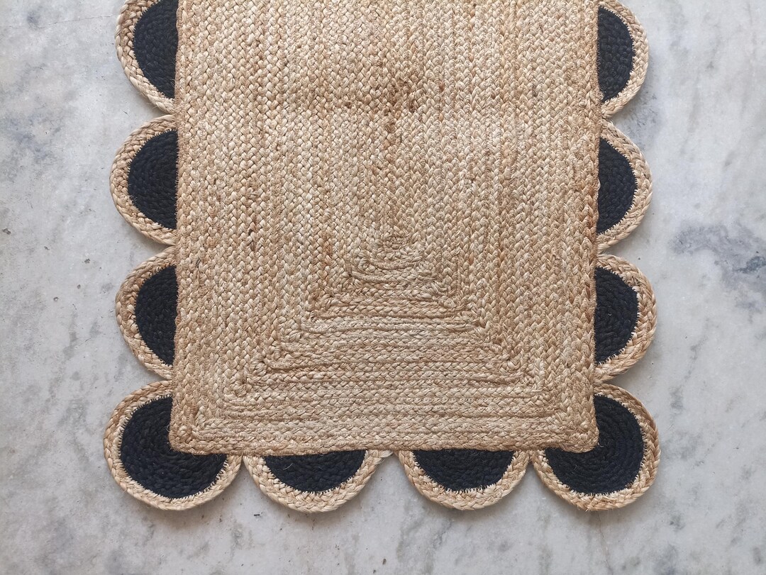 Natural Scalloped Jute Rug, Scallop Pattern Rug, Natural Jute Rug, Hand ...