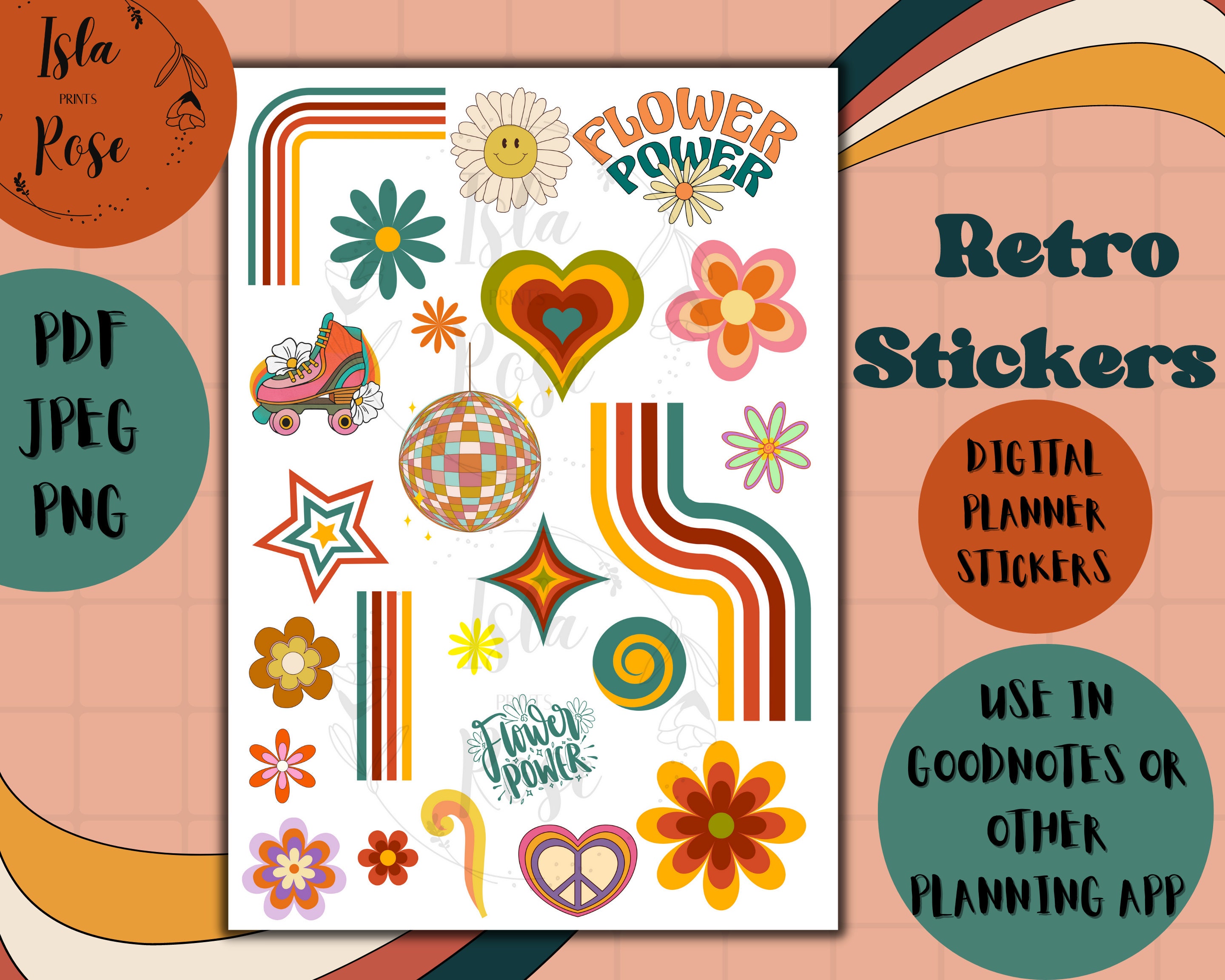 Digital Mid Century Planner Stickers - Etsy
