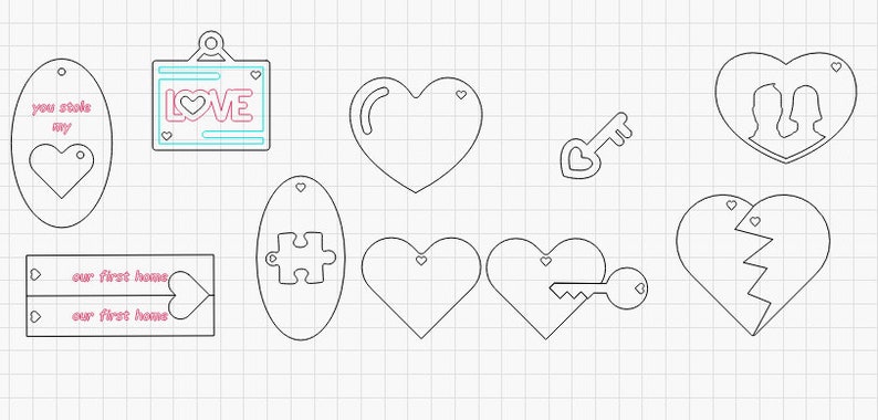 Nine Couple Keychains Laser Cut File for Lightburn - Etsy