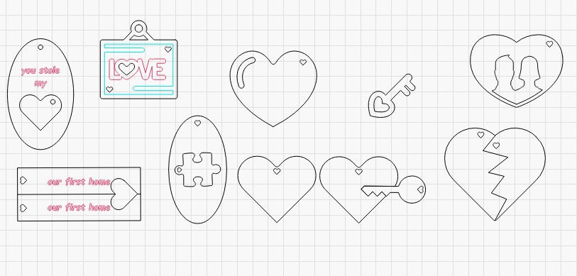Nine Couple Keychains Laser Cut File for Lightburn - Etsy