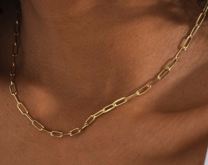 14K Gold Paperclip Chain Necklace Dainty Paperclip Necklace 925K Silver ...