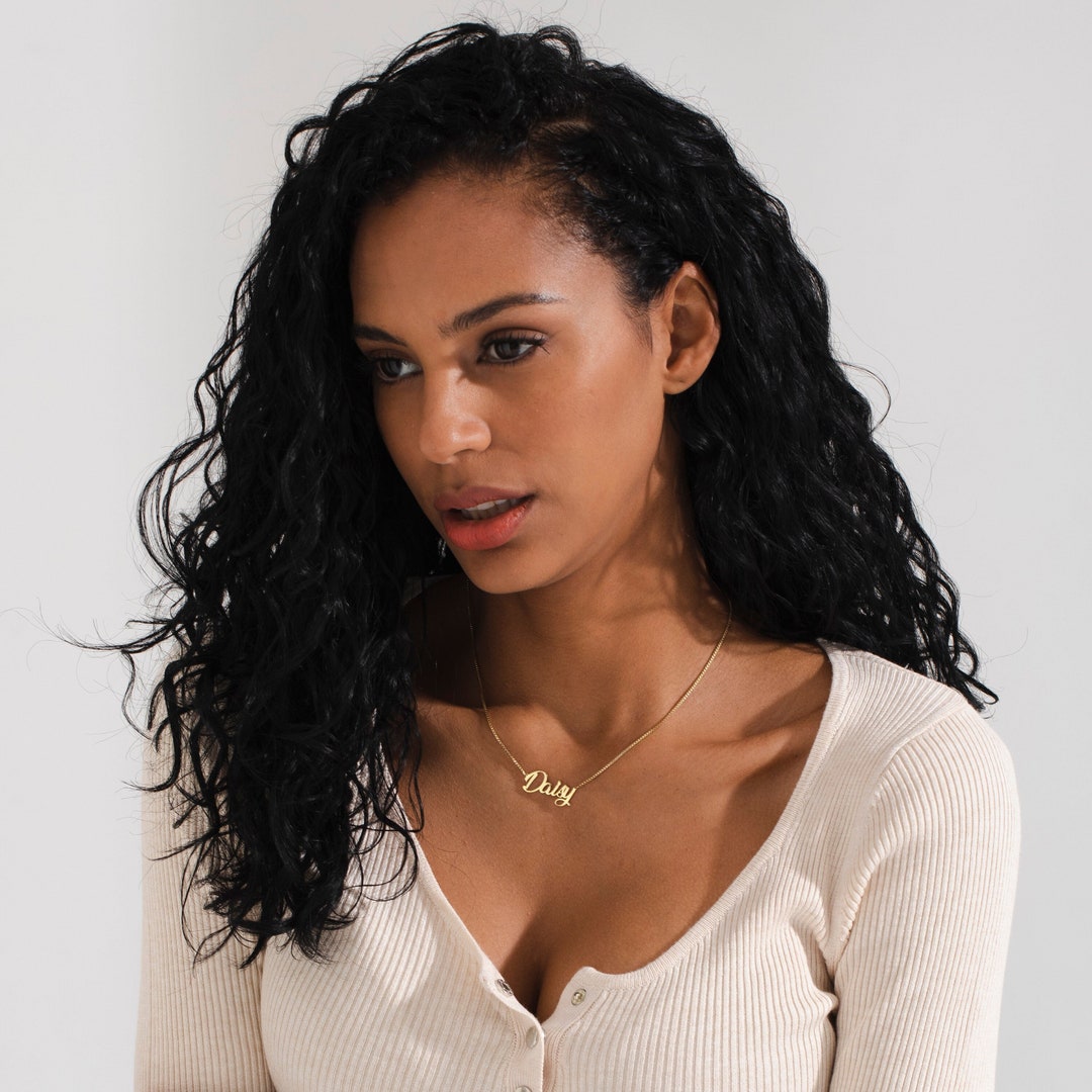 14K Gold Box Chain Name Necklace Custom Name Plate Necklace