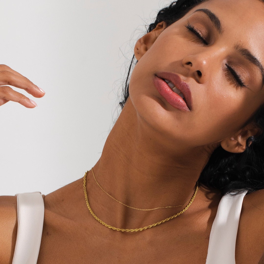 14K Gold Rope Chain Necklace - 925 Silver Rope Chain Necklace - Thick ...