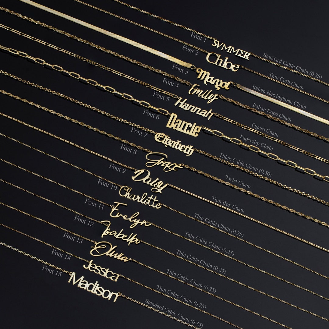 14K Gold Name Necklace, Custom Name Plate and Chain Necklace | Dainty ...