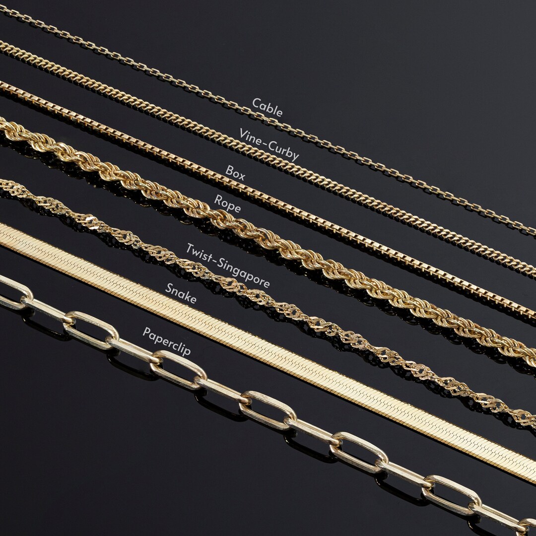 Paperclip/snake/box/rope/curby/cable Chain Necklace - 12 to 24 Inch ...