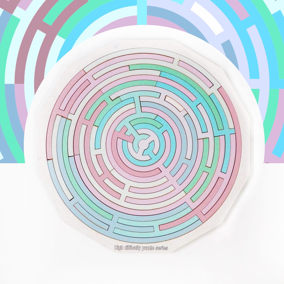 High Difficulty Wooden Puzzle - Pastel Geometric Maze Brain Teaser ...