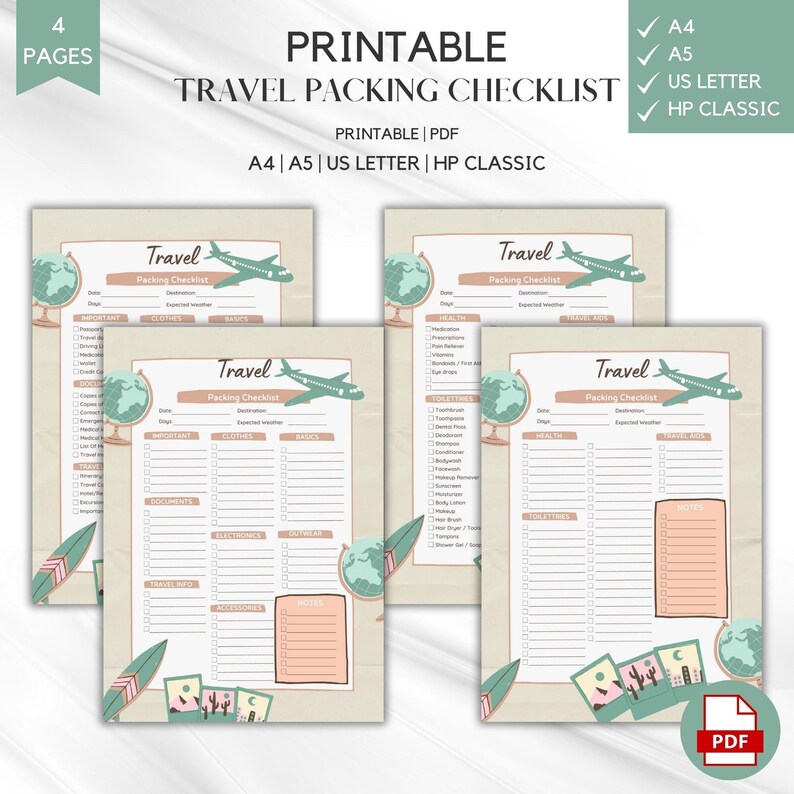 Ultimate Travel Packing List Printable in Multiple Sizes Digital ...