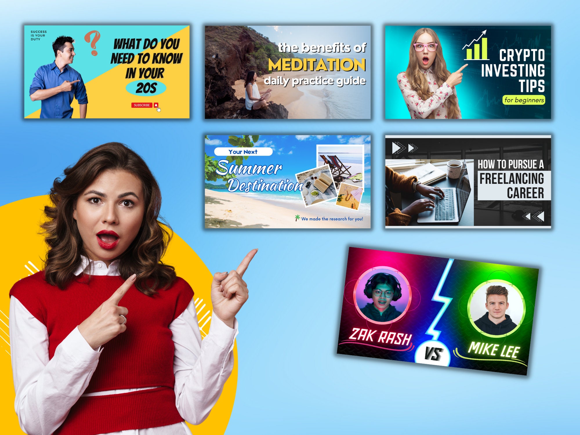 30 Youtube Thumbnail Templates, Lead Magnet, Youtube Intro, Editable ...