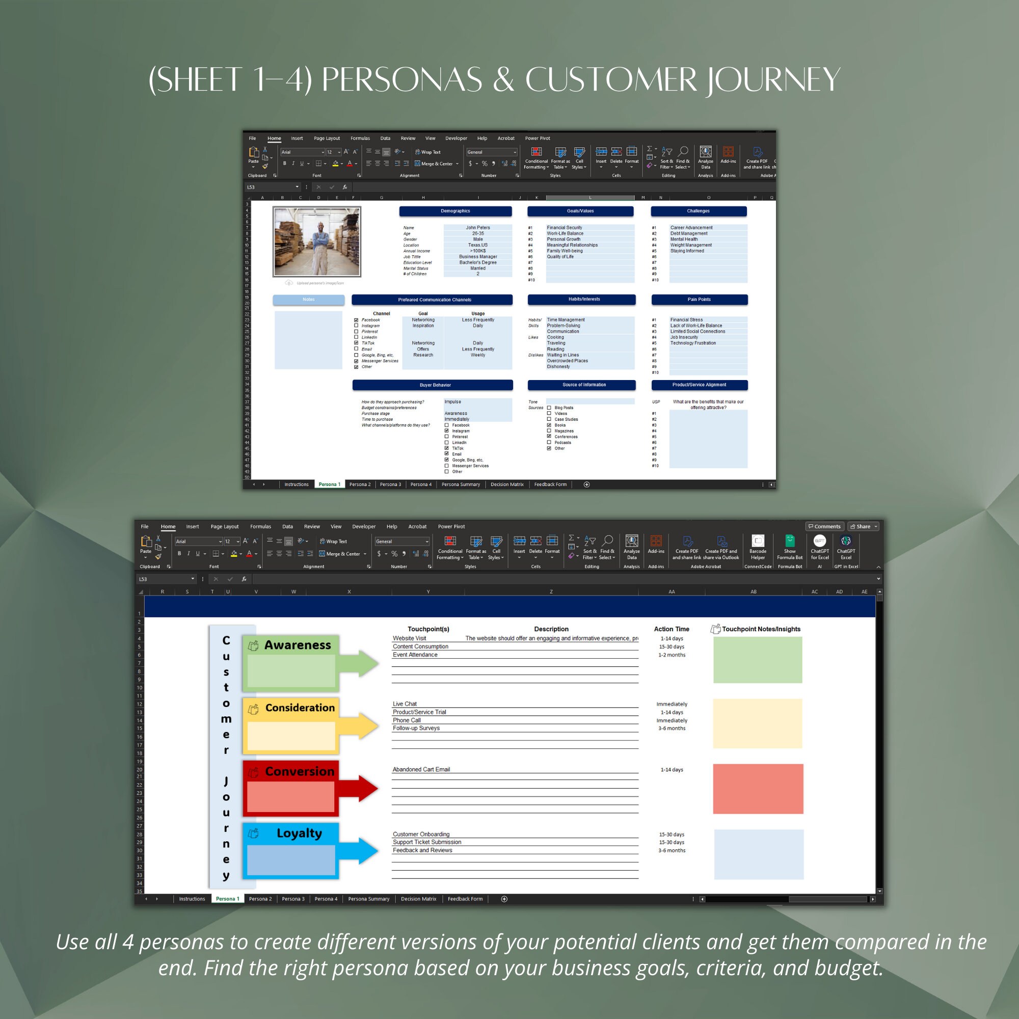 Customer Avatar Template, Buyer Personas Builder in Excel, Client ...