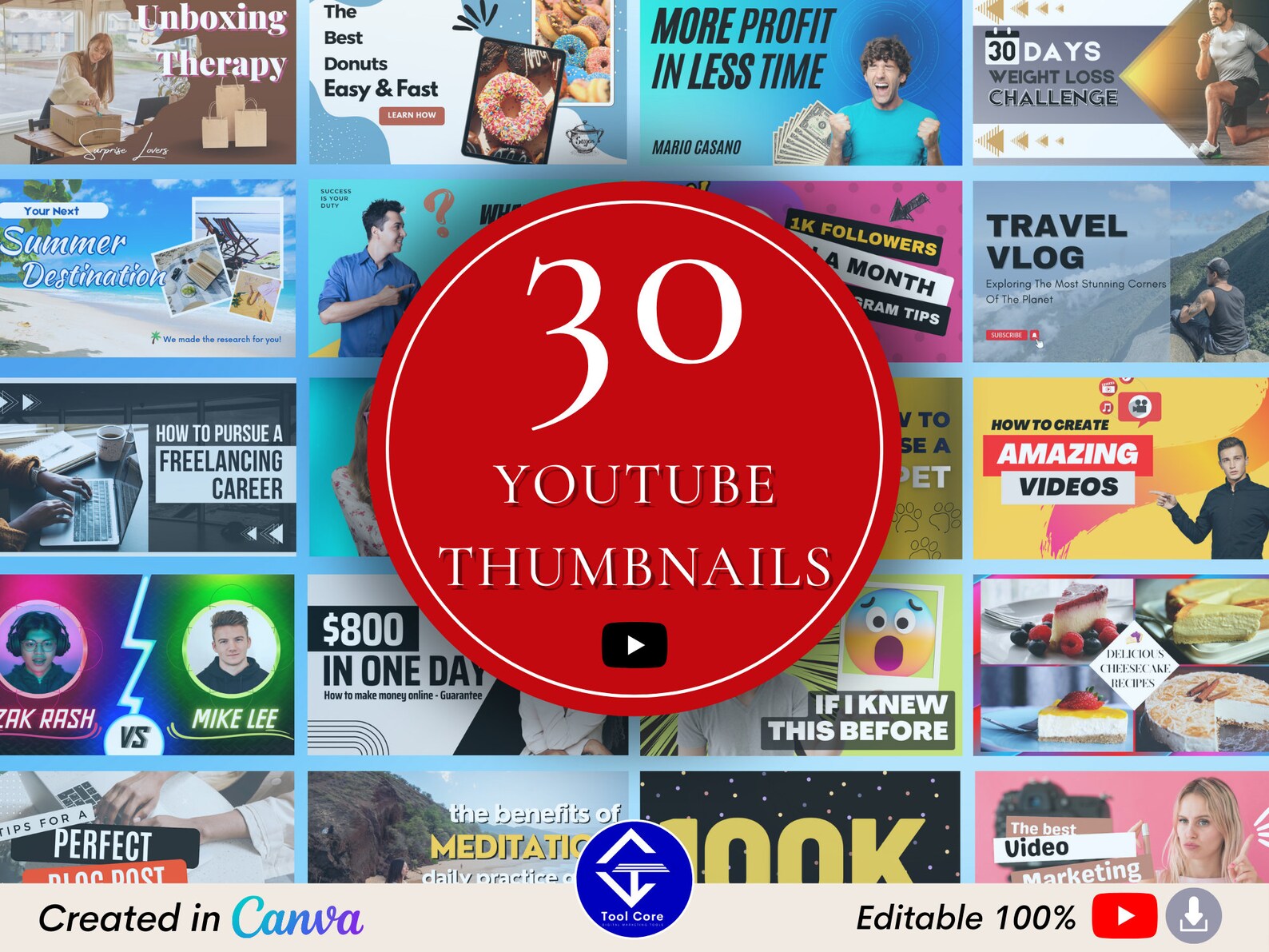 30 Youtube Thumbnail Templates Lead Magnet Youtube Intro - Etsy