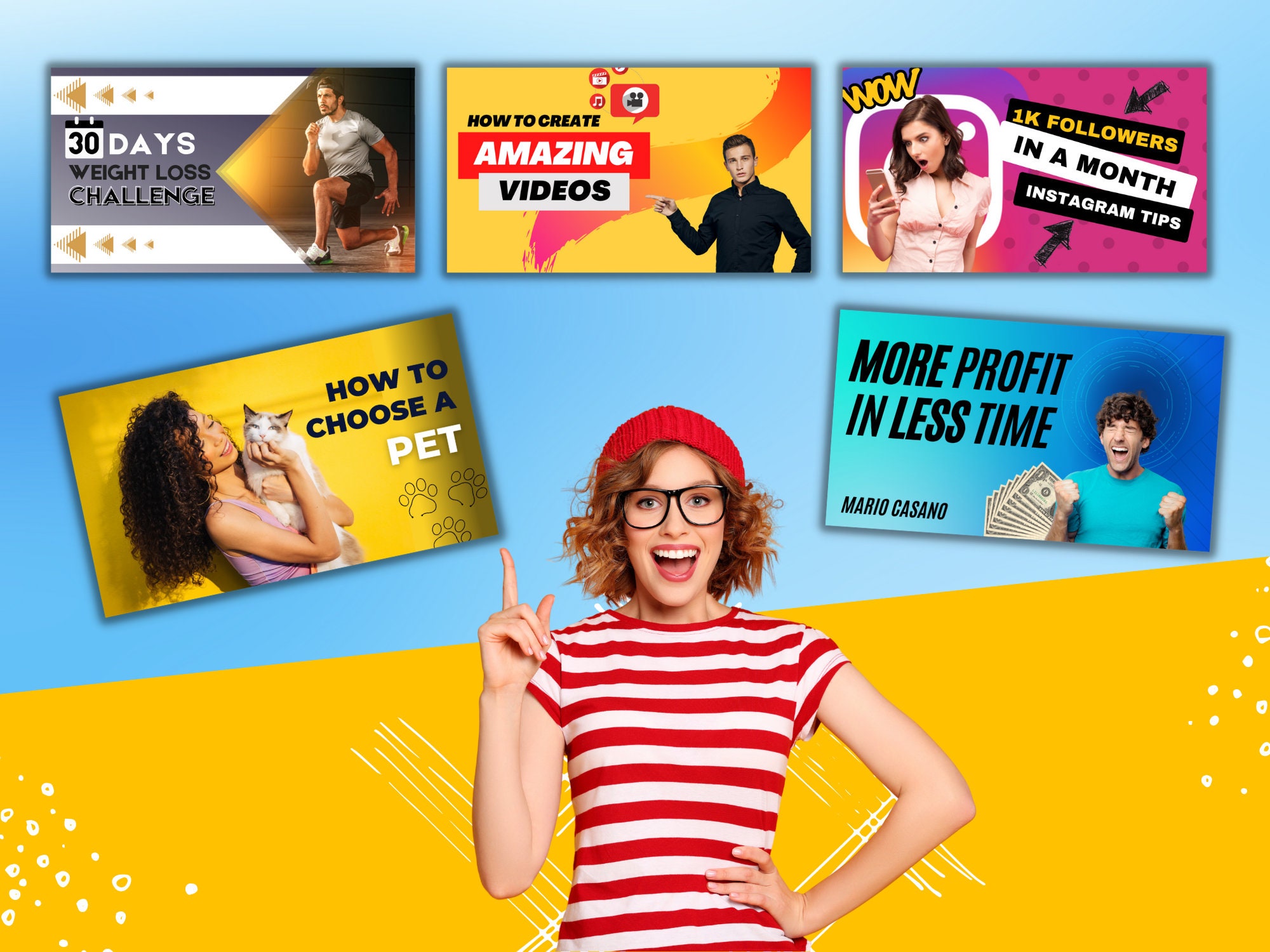 30 Youtube Thumbnail Templates, Lead Magnet, Youtube Intro, Editable ...