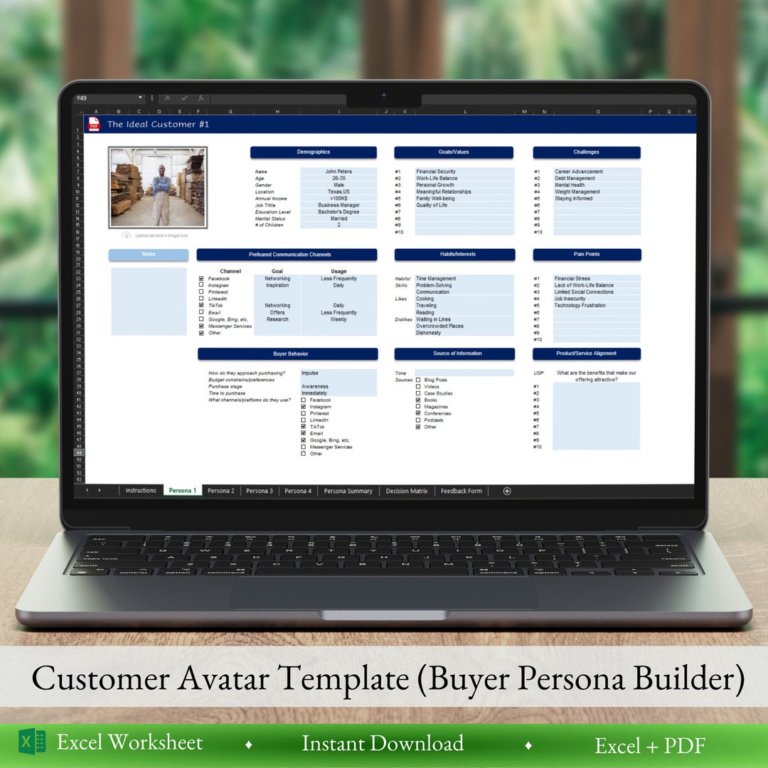 Customer Avatar Template, Buyer Personas Builder in Excel, Client ...