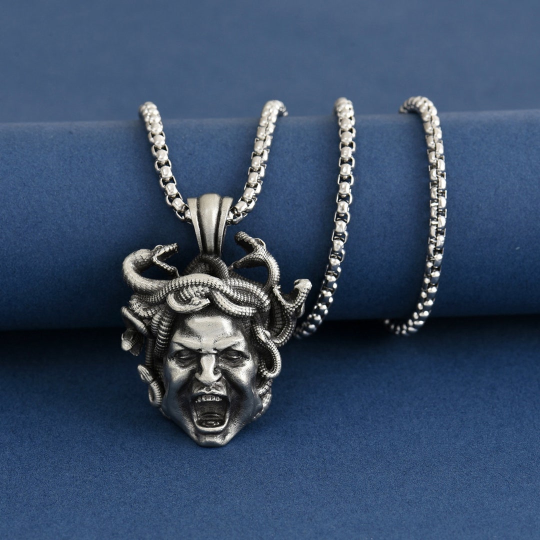 Angry Gorgon Medusa Handmade Men Charm Necklace, Medusa Head Necklace ...