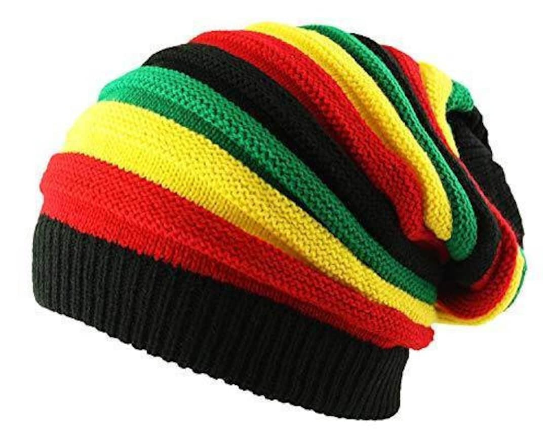 Rasta Knitted Oversized Rasta Stripe Slouch Beanie Cap Hat Without Peak ...