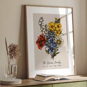 Birth Flower Family Bouquetbirth Month Flower Art - Etsy