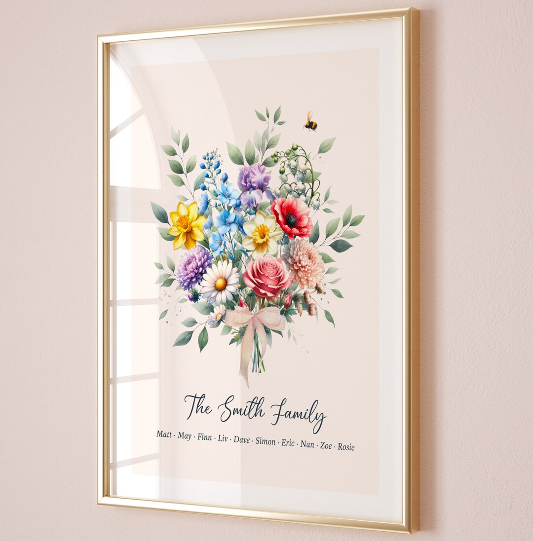 Birth Flower Family Bouquet,birth Month Flower Art Custom,floral Family ...