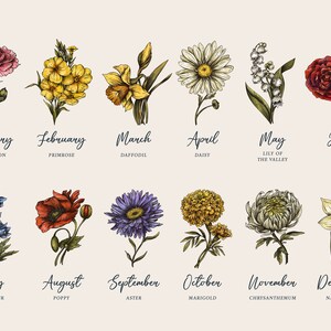 Birth Flower Family Bouquet,birth Month Flower Art Custom,floral Family ...