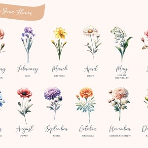 Birth Flower Family Bouquet,birth Month Flower Art Custom,floral Family ...