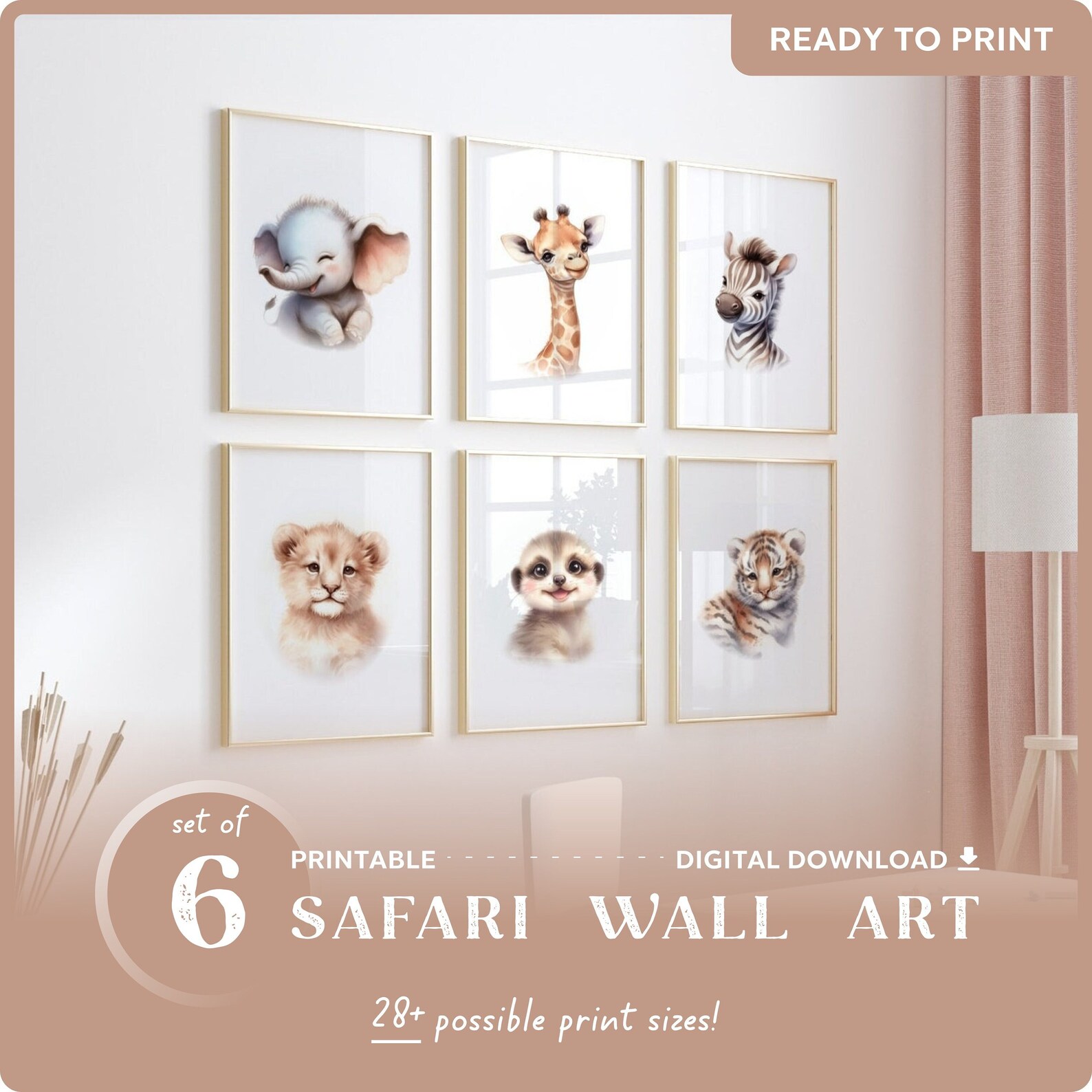 Safari Nursery Decor, Nursery Wall Art Printable Set of 6, Jungle ...