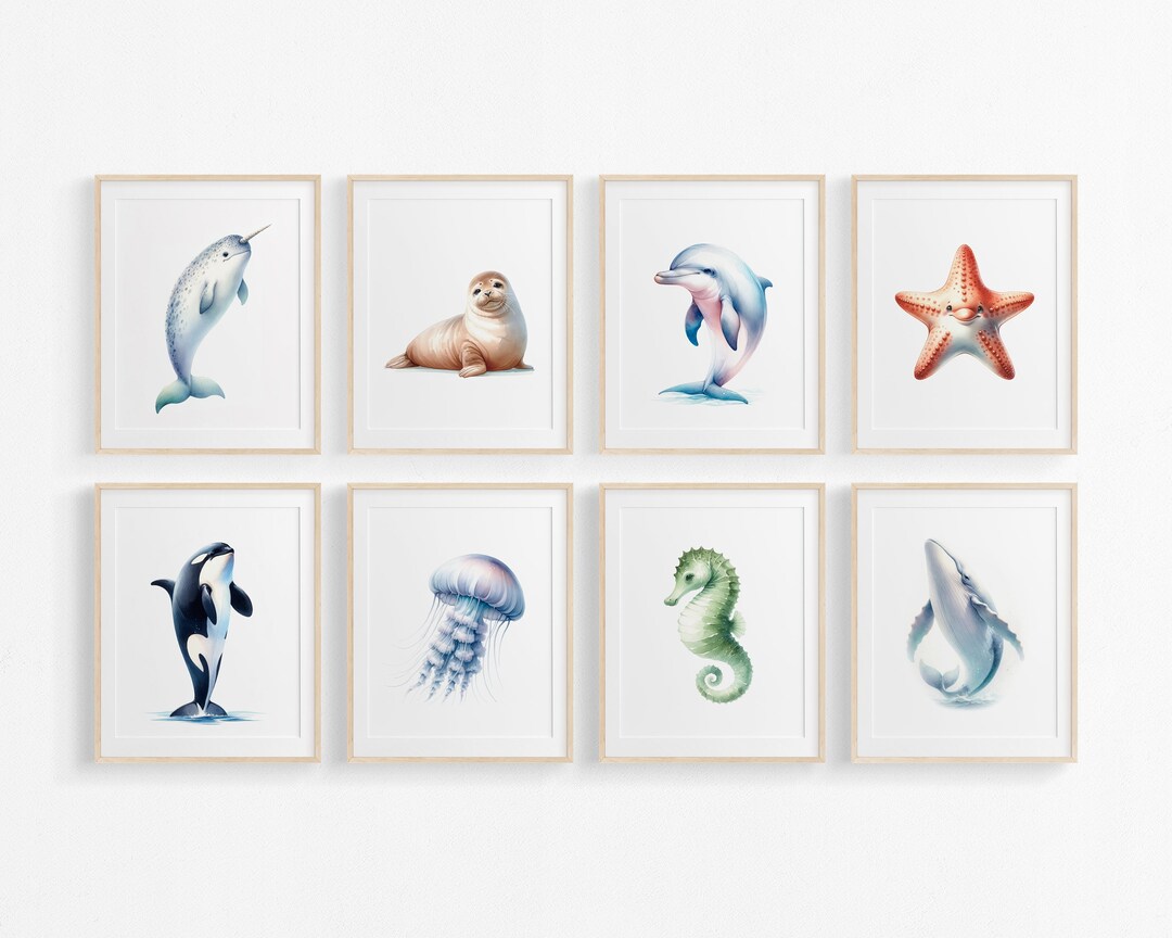 Ocean Nursery Prints, Set of 8, Under the Sea Nursery Prints, Nautical ...