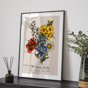 Birth Flower Family Bouquet,birth Month Flower Art Custom,floral Family ...