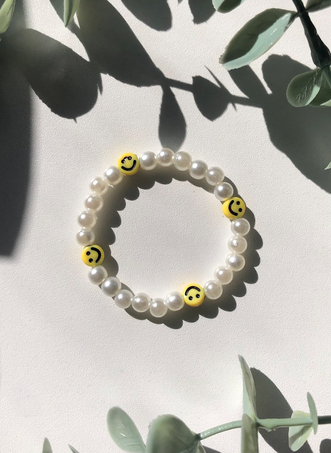 Smiley Face Pearl Bracelet - Etsy